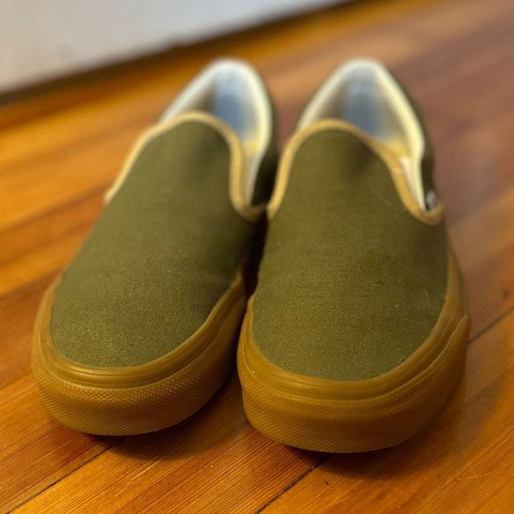Vans | Shoes | Vans Custom Gum Sole Slipon Sneaker In Winter Mosskhaki ...